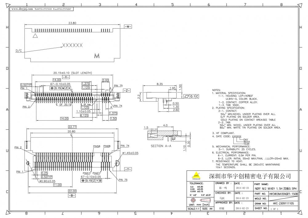 HOAUC HYCW13M-05NGFF-150B drawing page 1