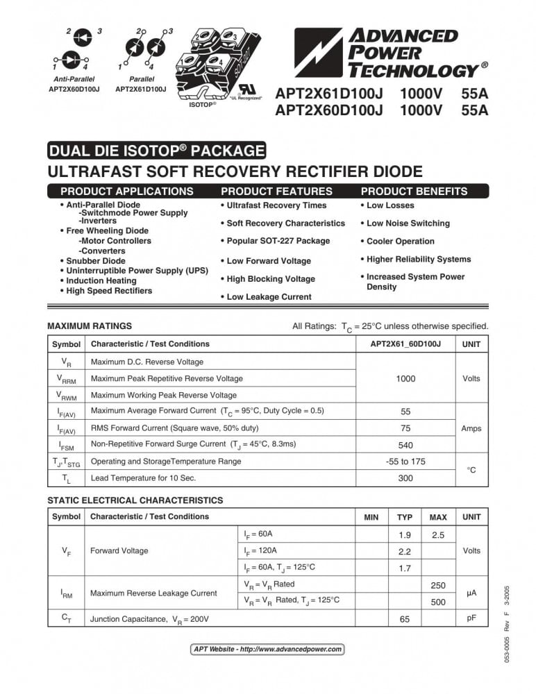 APT2X61D100J datasheet page 1