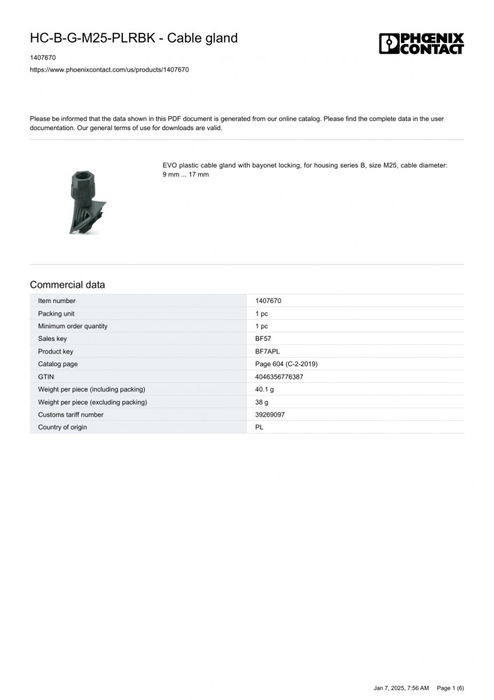 Phoenix Contact 1407670 product document page 1