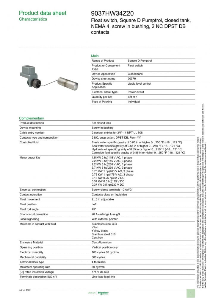 9037HW34Z20 technical document page 1