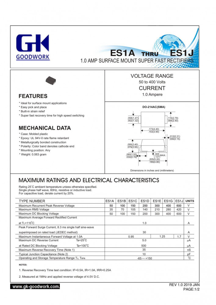 GOODWORK ES1D datasheet page 1