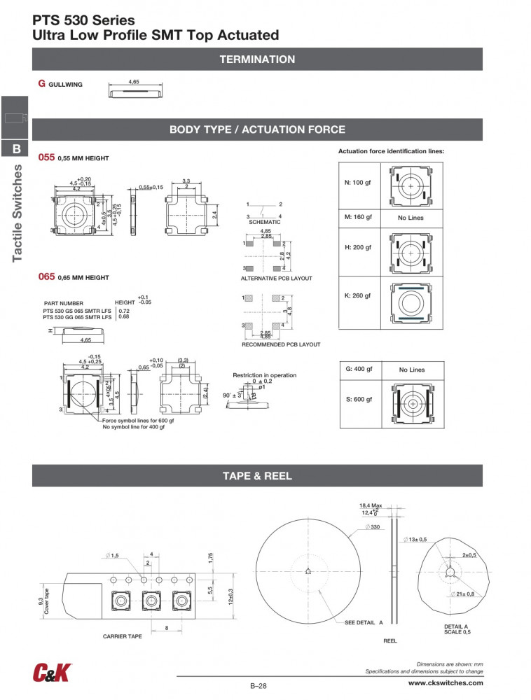 C&K PTS530 product documentation page 2