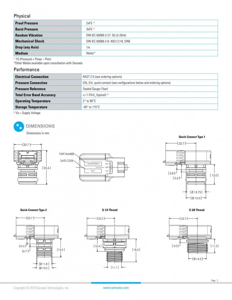 Sensata 116CP pressure sensor datasheet page 2