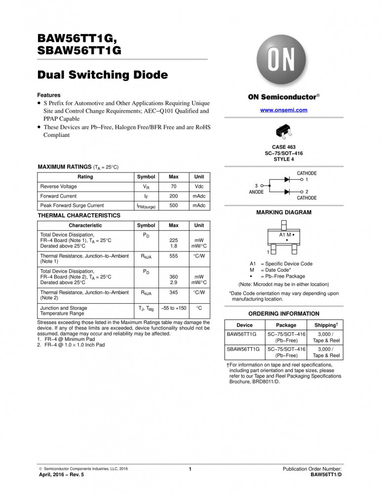 BAW56T technical document page 1