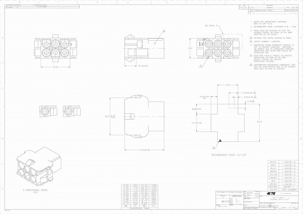 TE Connectivity 350781-1 technical drawing preview
