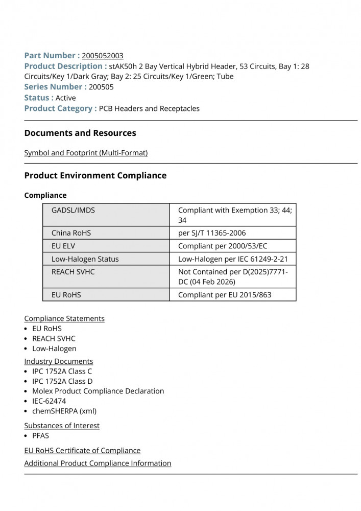 MOLEX 2005052003 technical document page 1