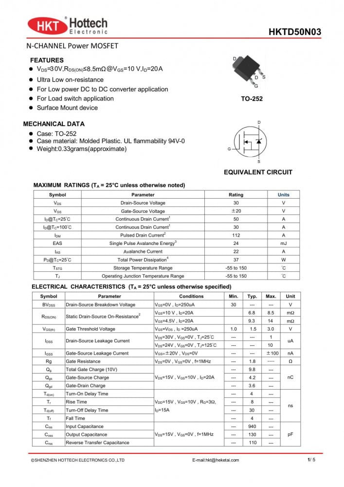 HKTD50N03 datasheet page 1