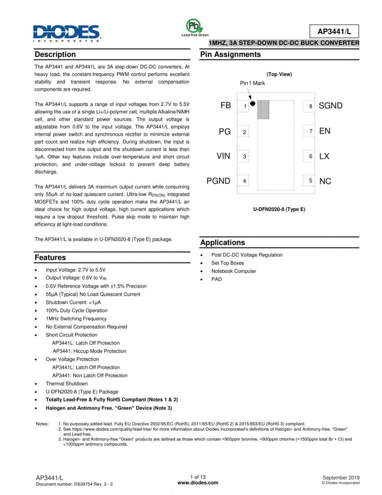 AP3441L datasheet page 1