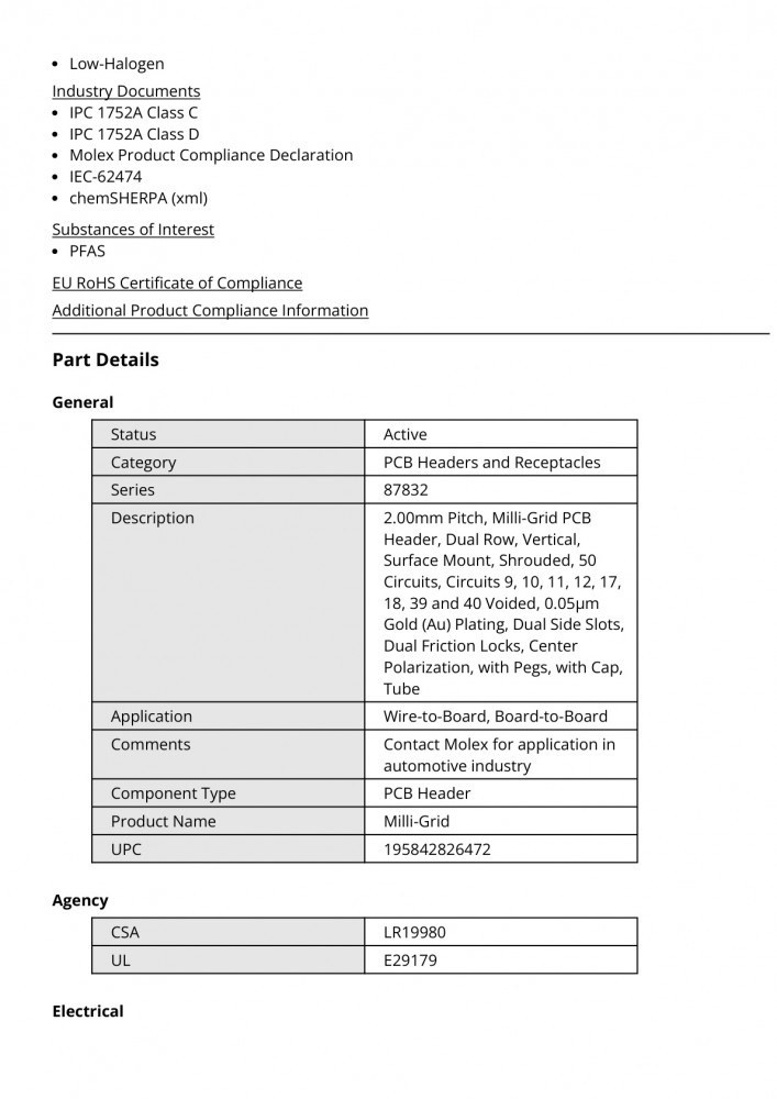 Technical document page 2 for MOLEX 878325032