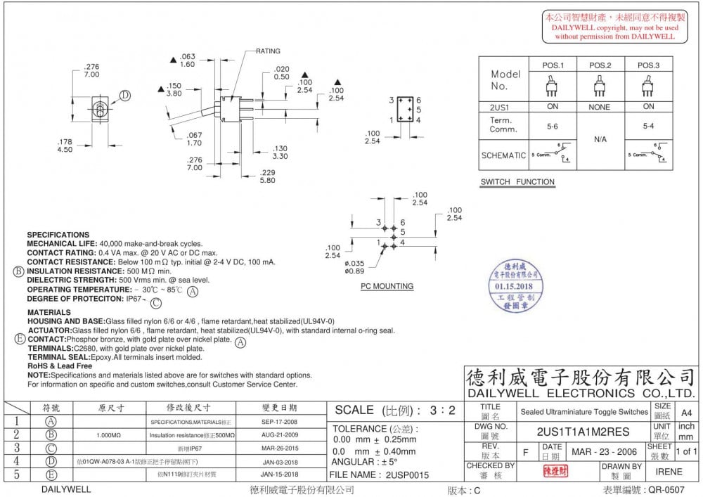 Dailywell 2US1T1A1M2RES technical drawing