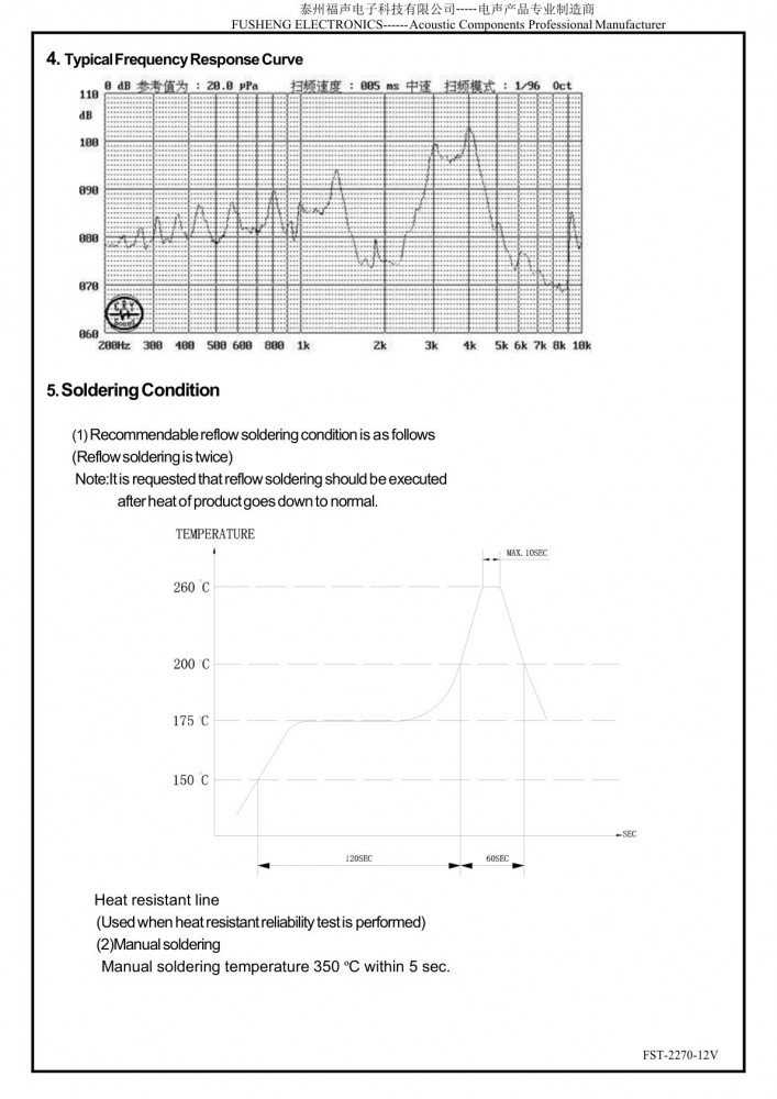 FUET-2270-12V frequency response and soldering information