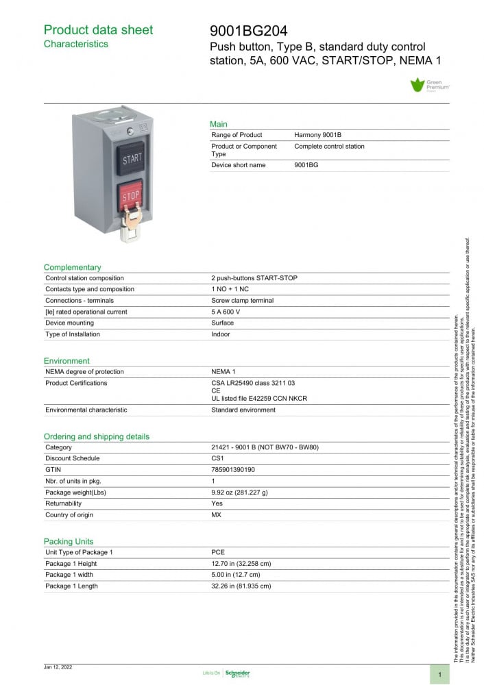 9001BG204 technical document page 1