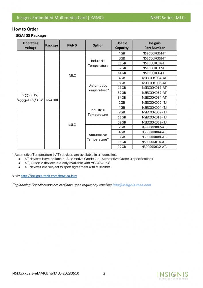 Insignis eMMC technical document page 2