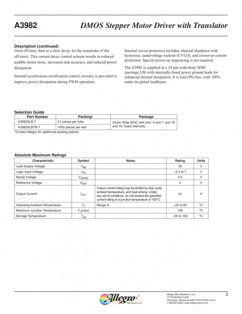 A3982 datasheet page 2