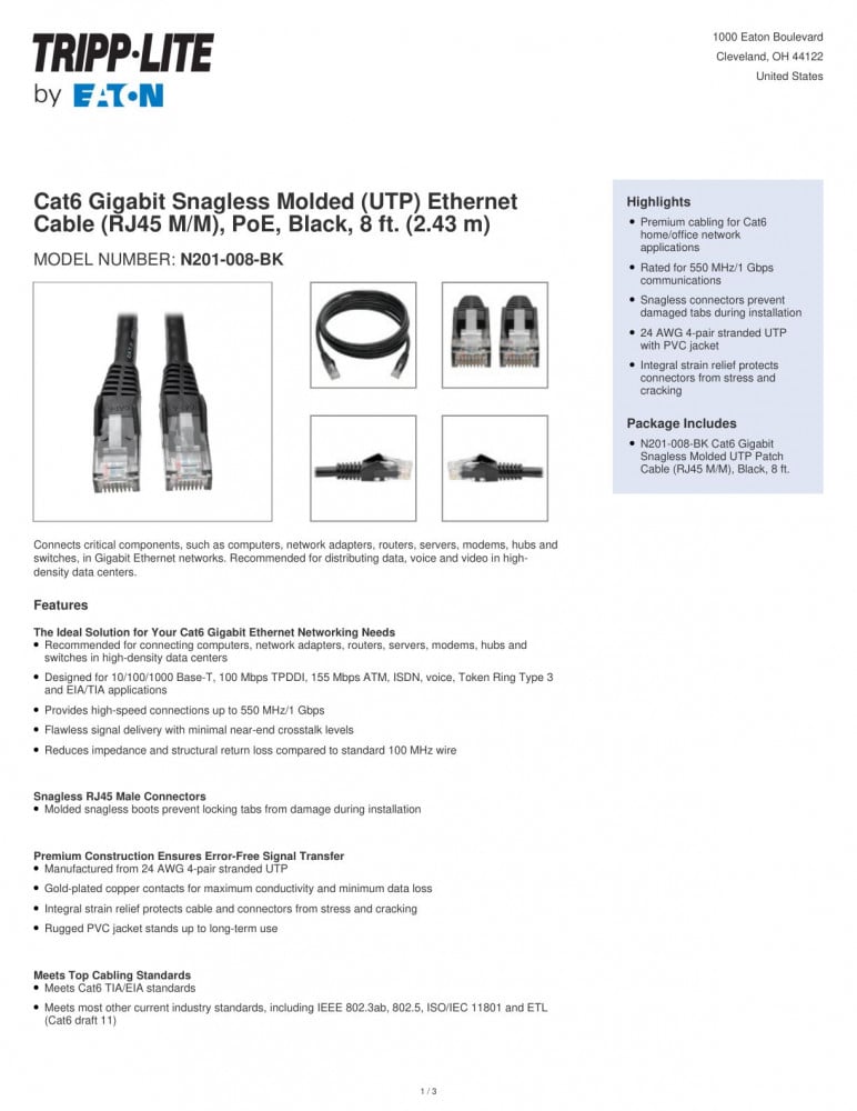 N201-008-BK technical document page 1