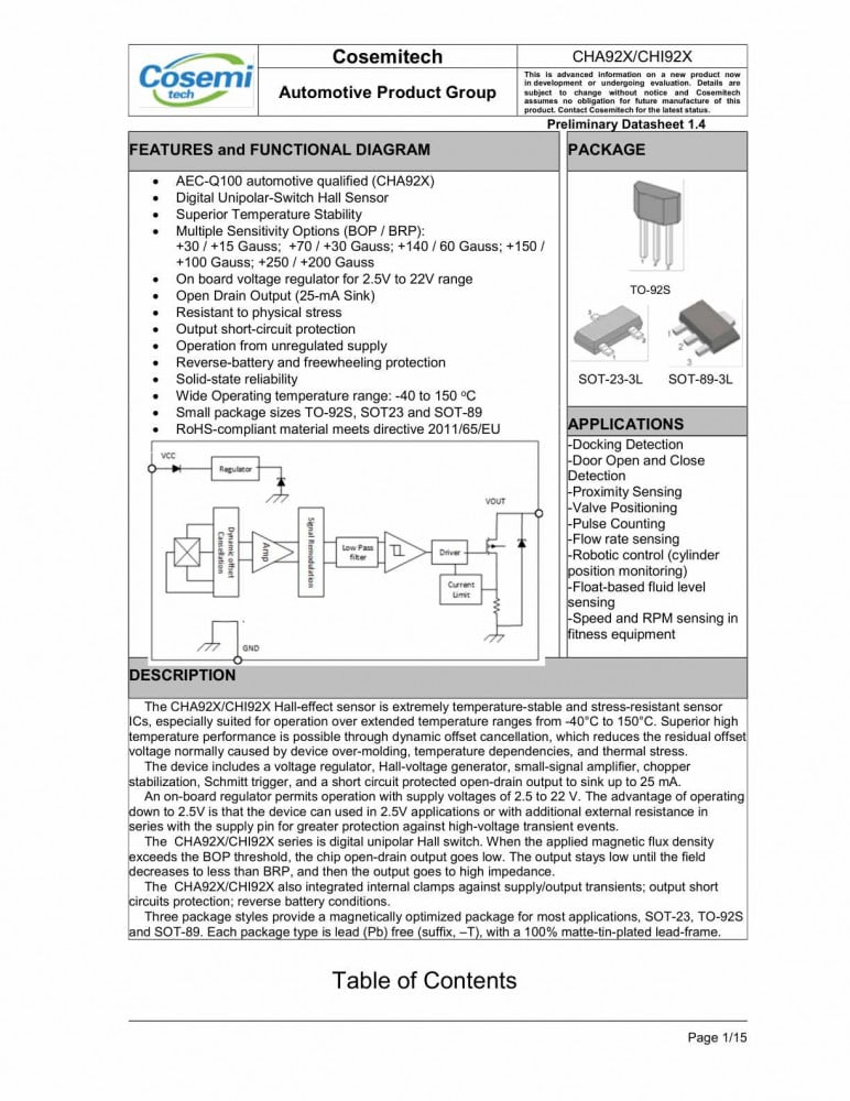 CHA925TB datasheet page 1