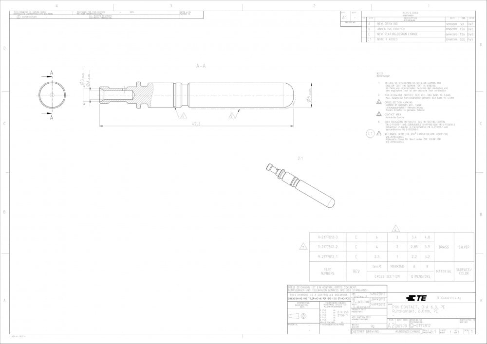 TE Connectivity 9-2177812-3 controlled drawing preview