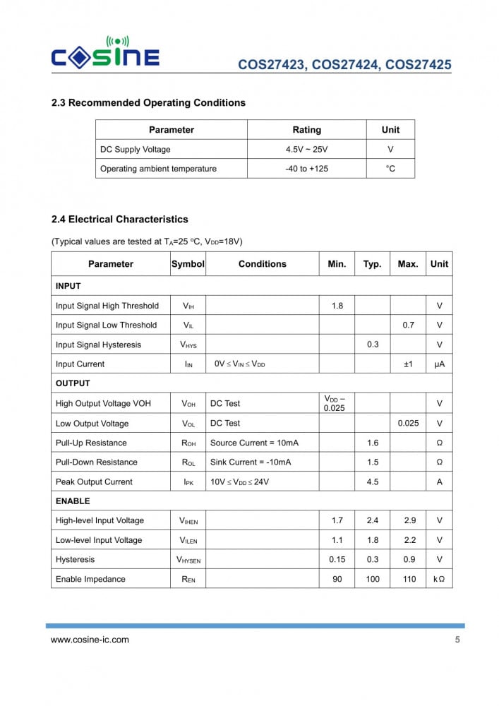 COS27425SR datasheet page 5