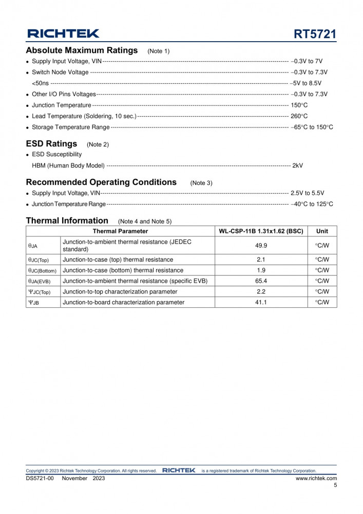 RT5721 technical document page 5