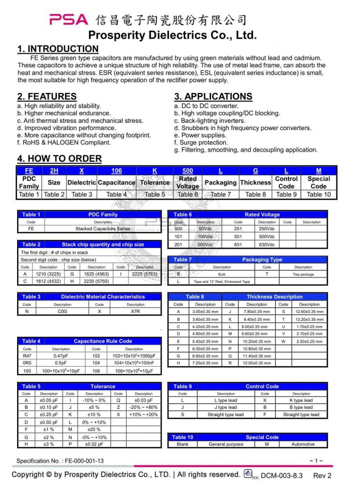 PSA FE Series specification page 3