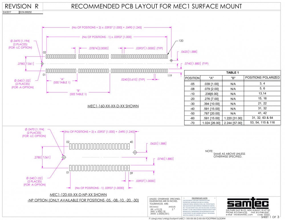 Samtec MEC1 drawing page 1