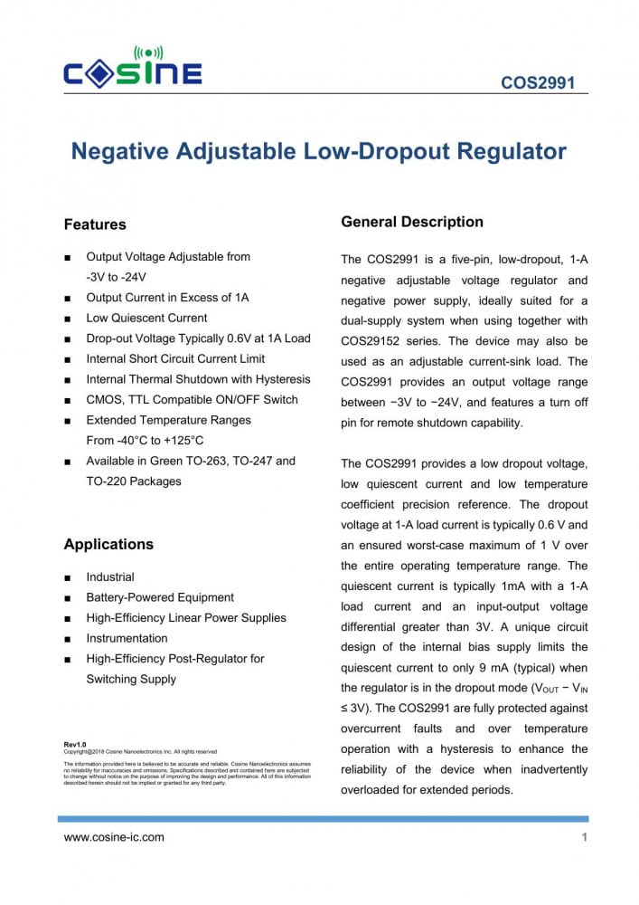 COS2991S datasheet page 1