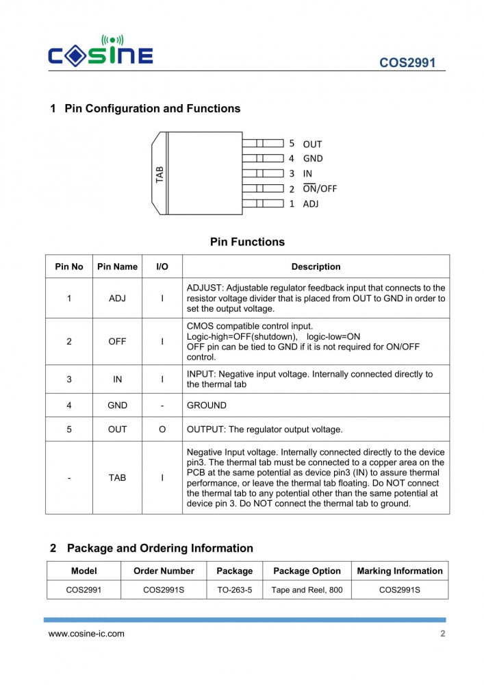 COS2991S datasheet page 2