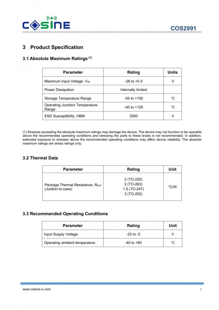 COS2991S datasheet page 3