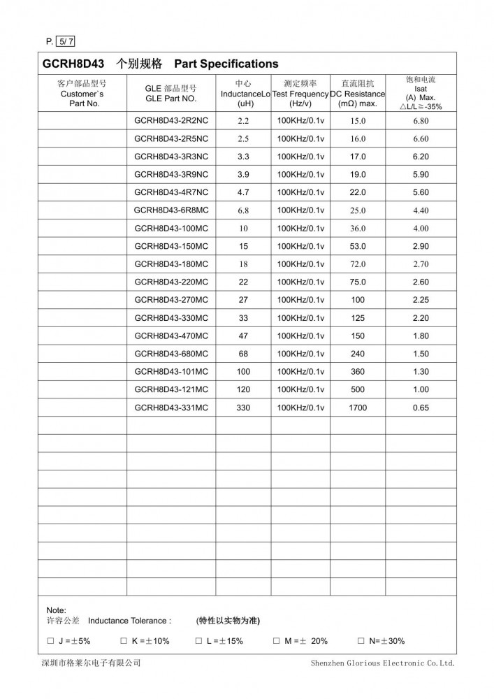 GLE GCRH8D43 specification page 5