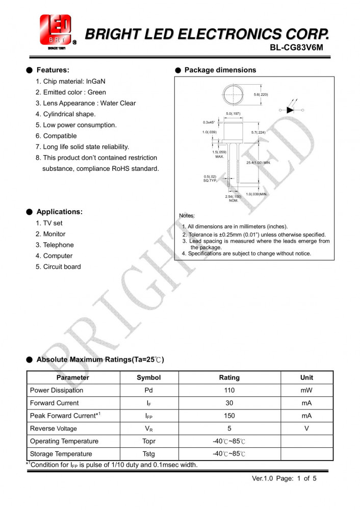 BL-CG83V6M datasheet page 1