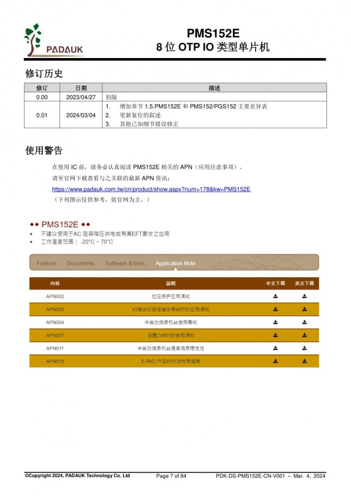 PMS152E datasheet page 7