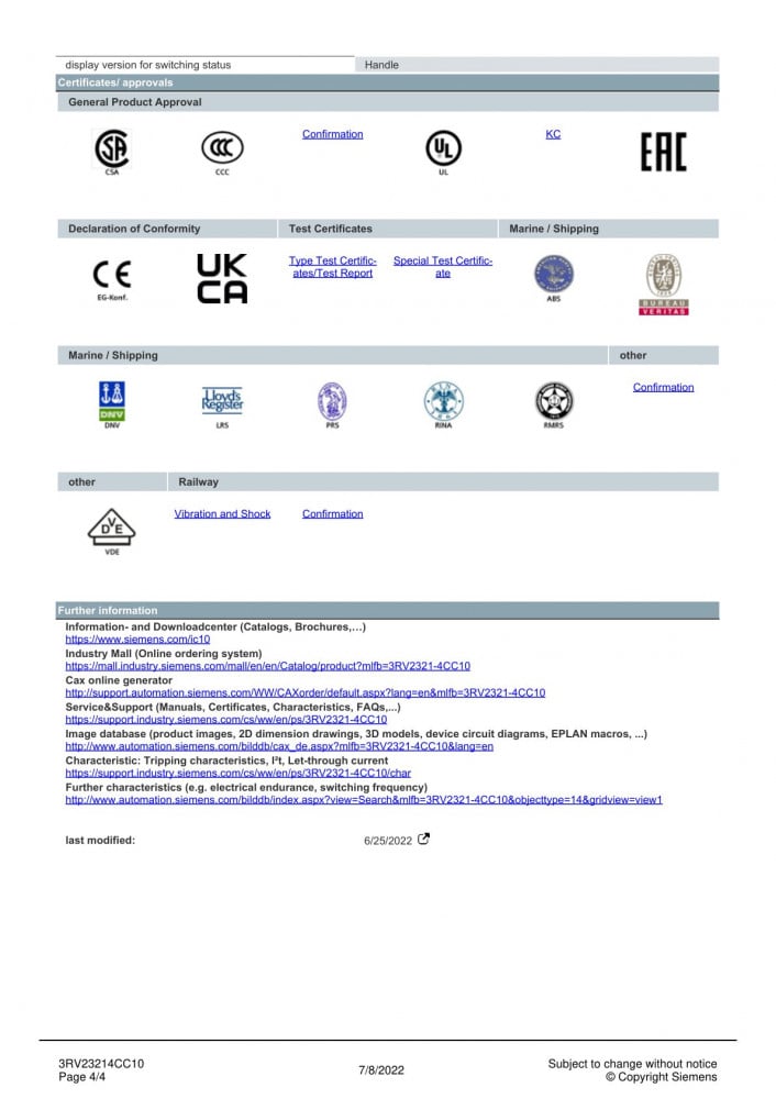 SIEMENS 3RV23214CC10 technical document page 4