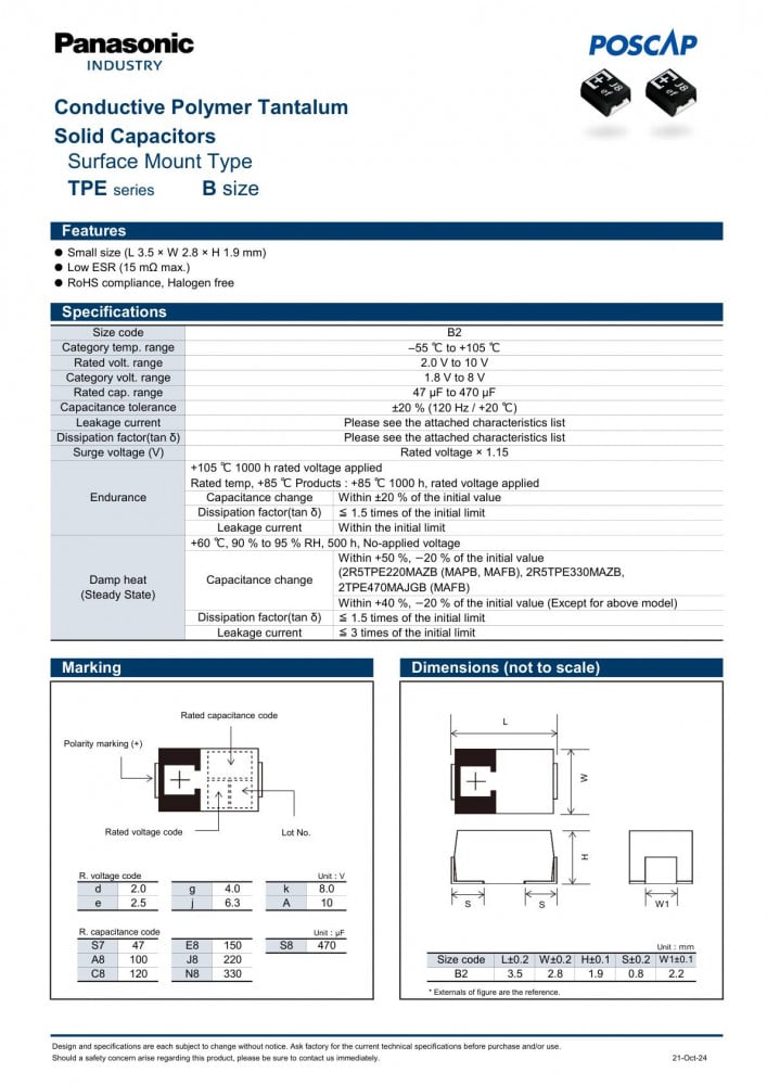 PANASONIC TPE series datasheet page 1