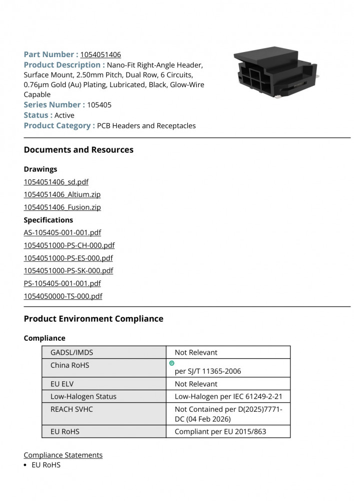MOLEX Nano-Fit specification page 1