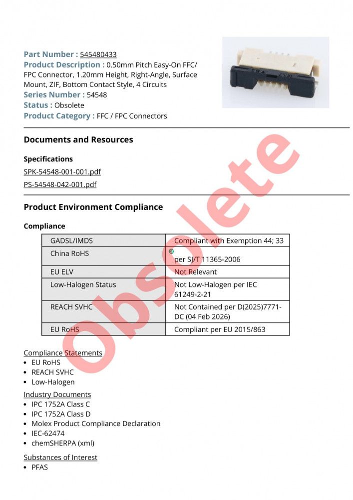 MOLEX 545480433 technical document image 1