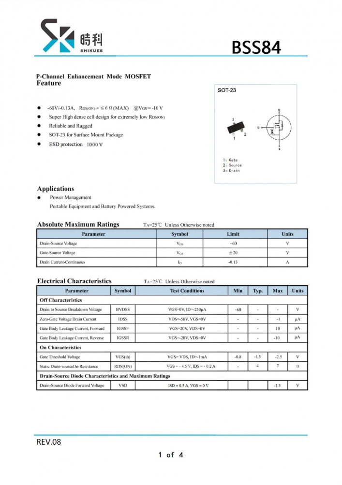 BSS84 datasheet page 1