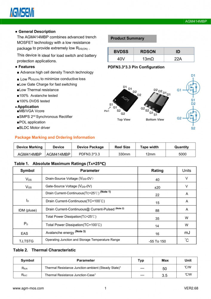 AGM414MBP technical document page 1