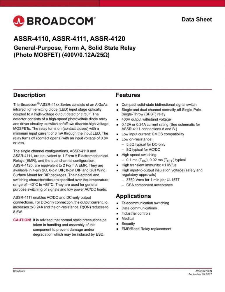 ASSR-4110-003E datasheet page 1