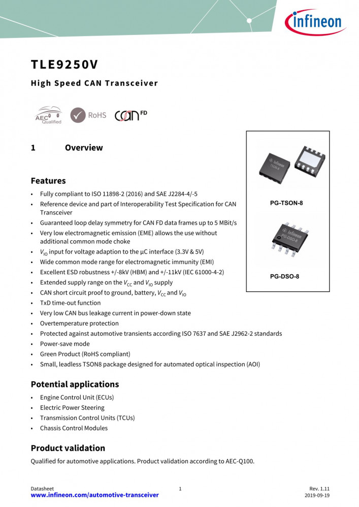 TLE9250VLE datasheet page 1