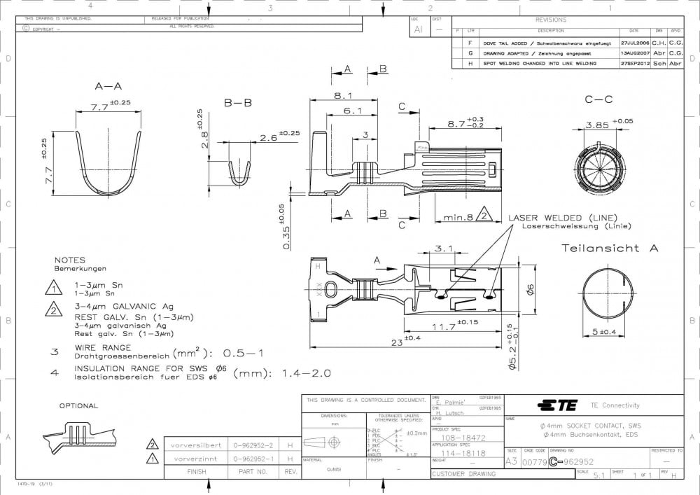 TE Connectivity 962952-1 technical document preview