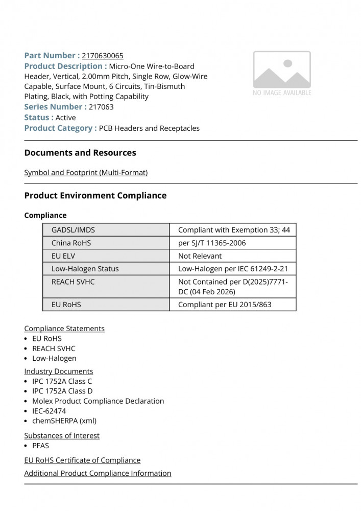 MOLEX 2170630065 technical document page 1