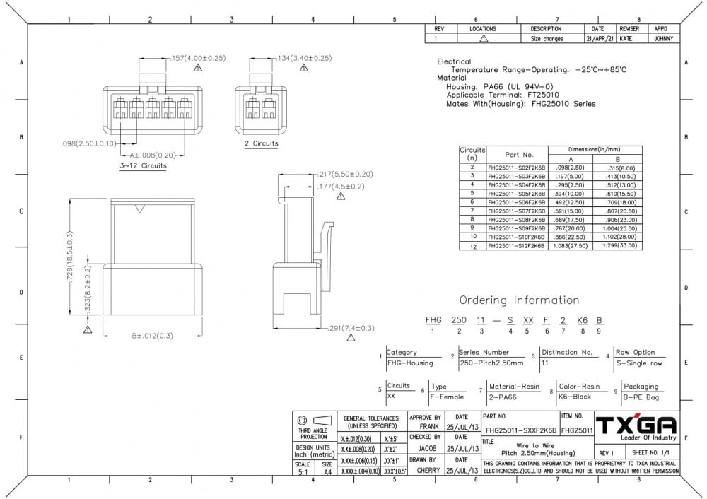 TXGA FHG25011-S08F2K6B technical drawing