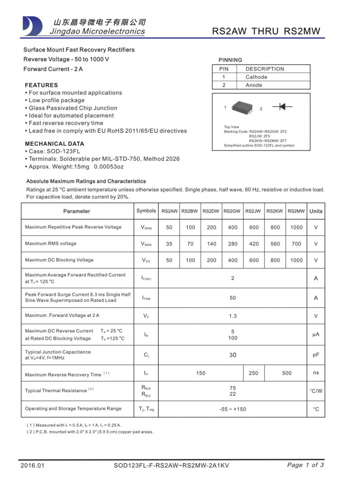 RS2BW datasheet page 1