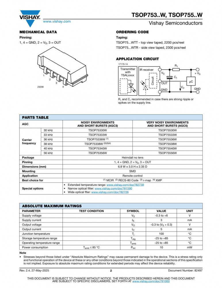 TSOP75338WTT technical document page 2