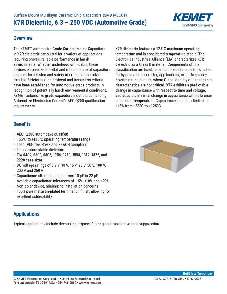 KEMET automotive X7R datasheet page 1
