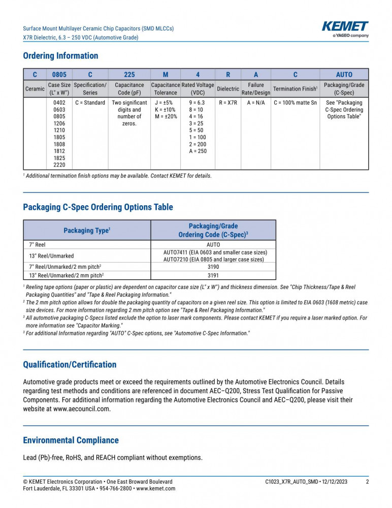 KEMET automotive X7R datasheet page 2