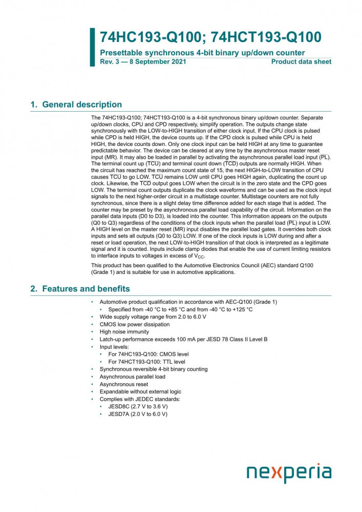 74HCT193-Q100 datasheet page 1