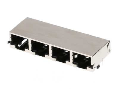 Modular Jack, Right-Angle, Low Profile, 8/8, 4 Ports