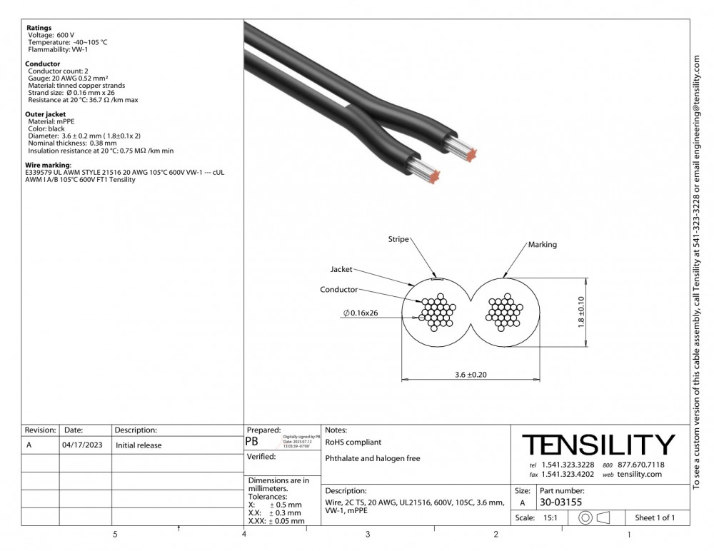 Tensility International 30-03155 product drawing and specifications