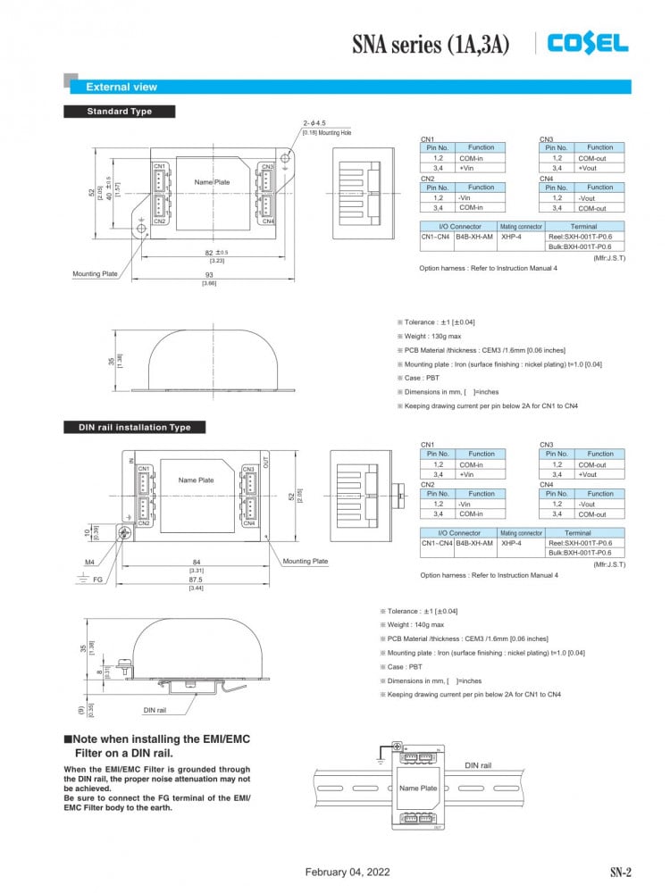 Cosel SNA series technical document page 2